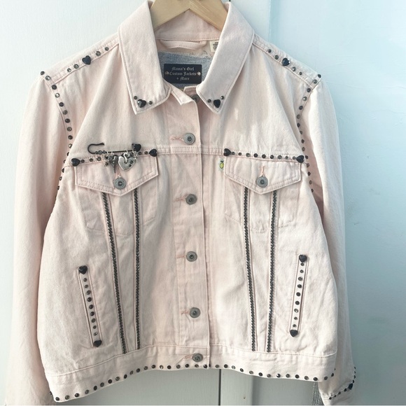 Jackets & Coats | Xl Pink Custom Denim Jacket Rhinestone Western ...